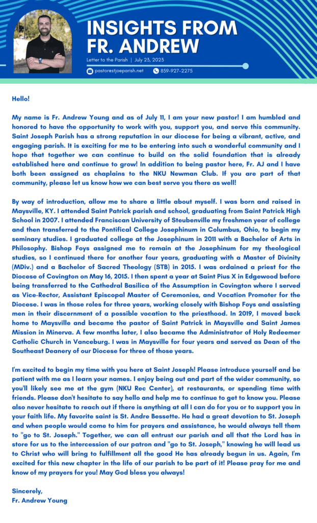Insights from Father Andrew – St Joseph Church